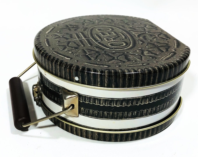 Vintage Tin Lunch Box, Oreo Shaped Lunch Box, With a Brown Plastic ...