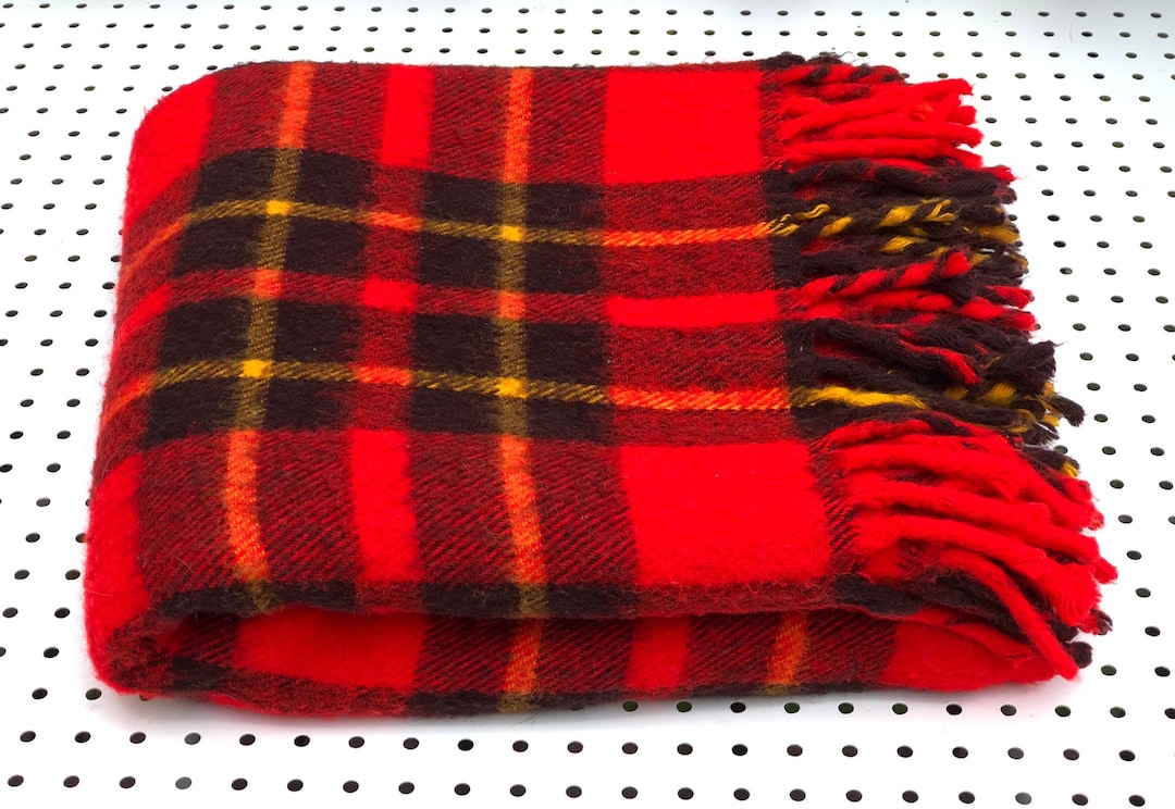 Vintage Soft Plaid Acrylic Blanket, Red, Black and Gold - Etsy