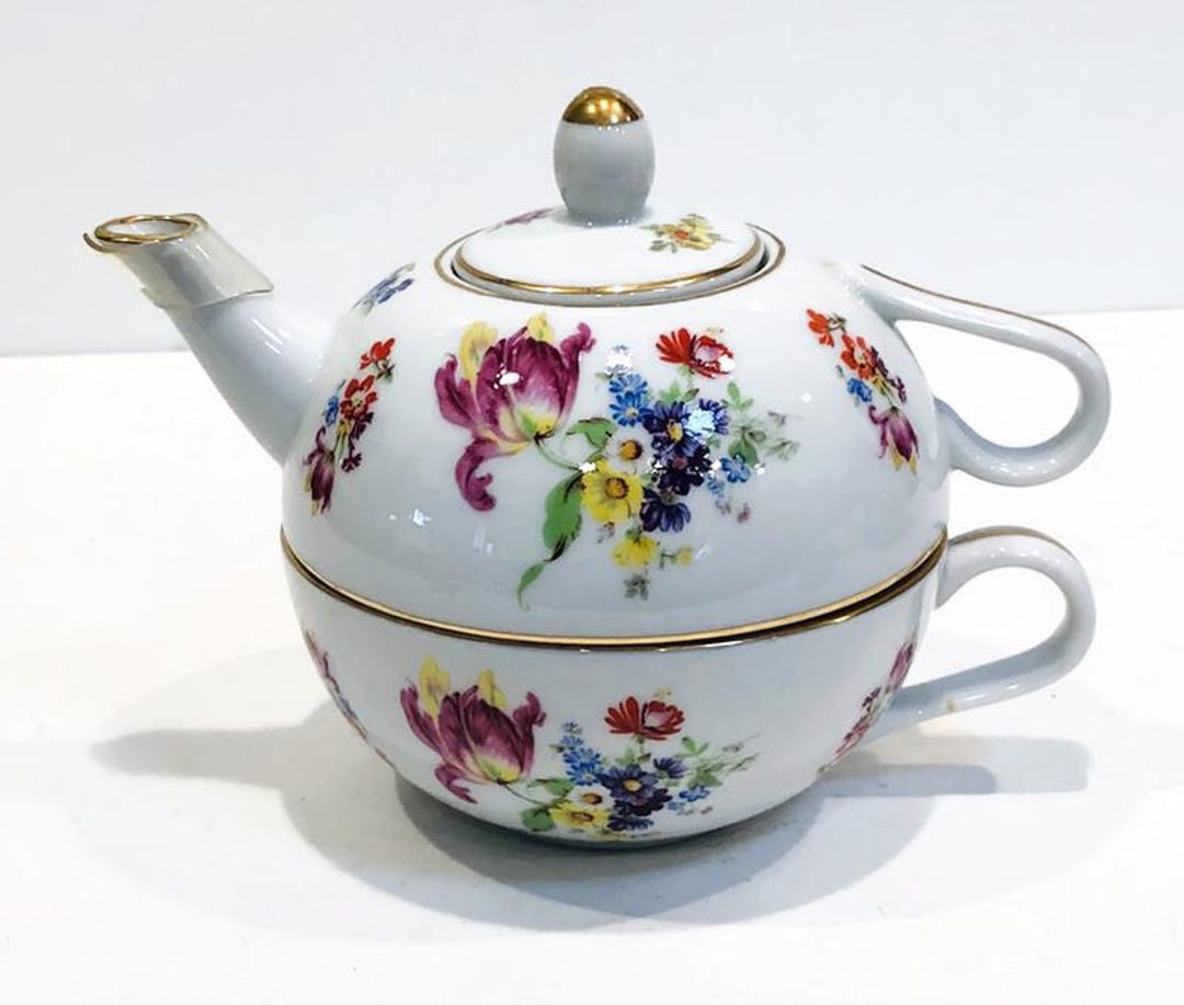 Beautiful Vintage Single Serving Teapot and Teacup Set, Colorful ...