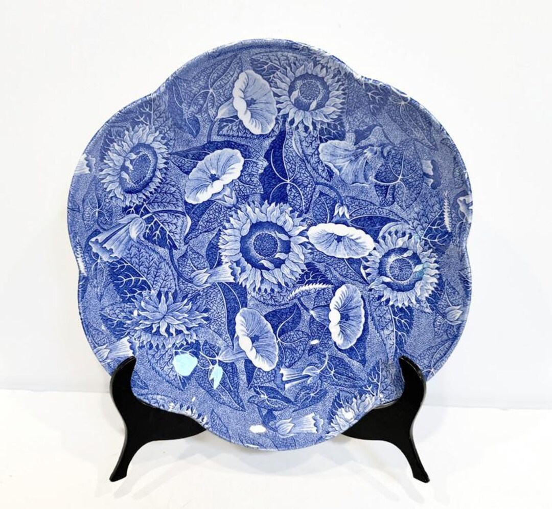 Vintage Spode "sunflower - Blue " Large Scalloped Bowl, Blue and White ...