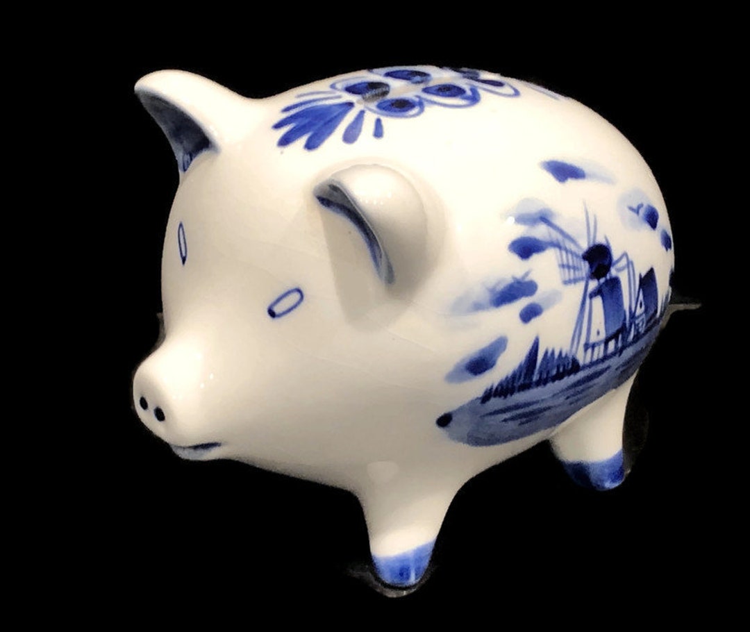 Vintage Petite Delft Blue and White Piggy Bank Aged Patina - Etsy