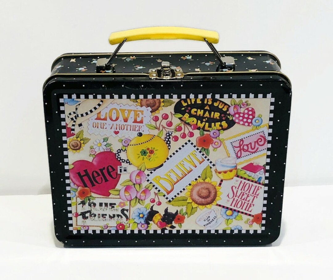 Vintage Mary Engelbreit Lunch Box / Craft Box Tin, Circa 1999, Black ...