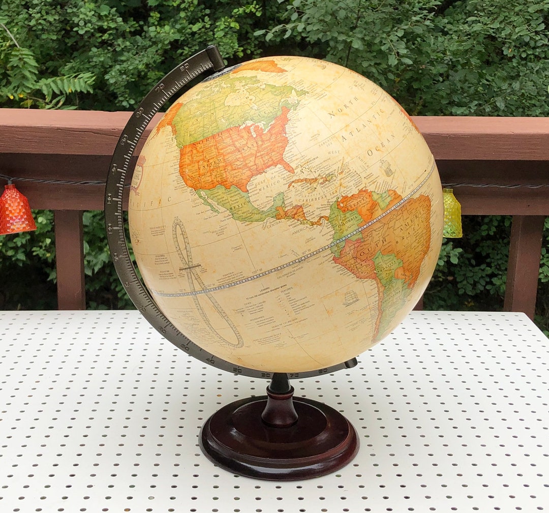 Vintage Cram "classic Style" Globe, Tan/sepia Oceans, Colored ...