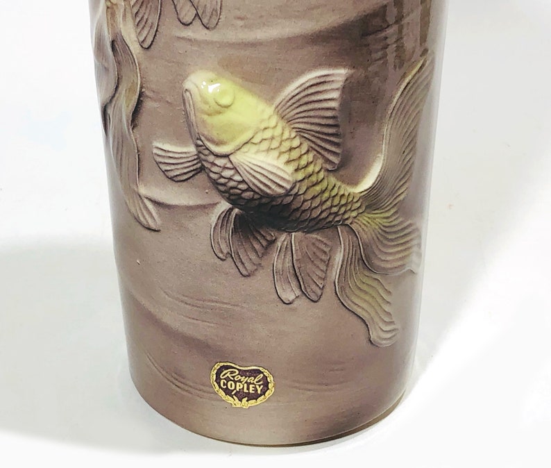 Vintage Royal Copley Tall Gold Fish Vase, Outstanding 3D Texture ...
