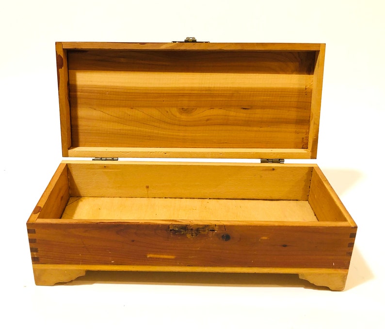 Vintage Thin Profile Cedar Wood Box, Solid Wood Construction, Footed ...