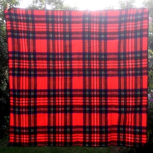 Vintage Red Plaid Blanket, Red, Black, Blue and White, Blanket Stitched ...