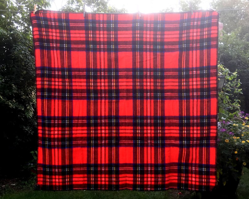 Vintage Red Plaid Blanket Red Black Blue and White Blanket - Etsy