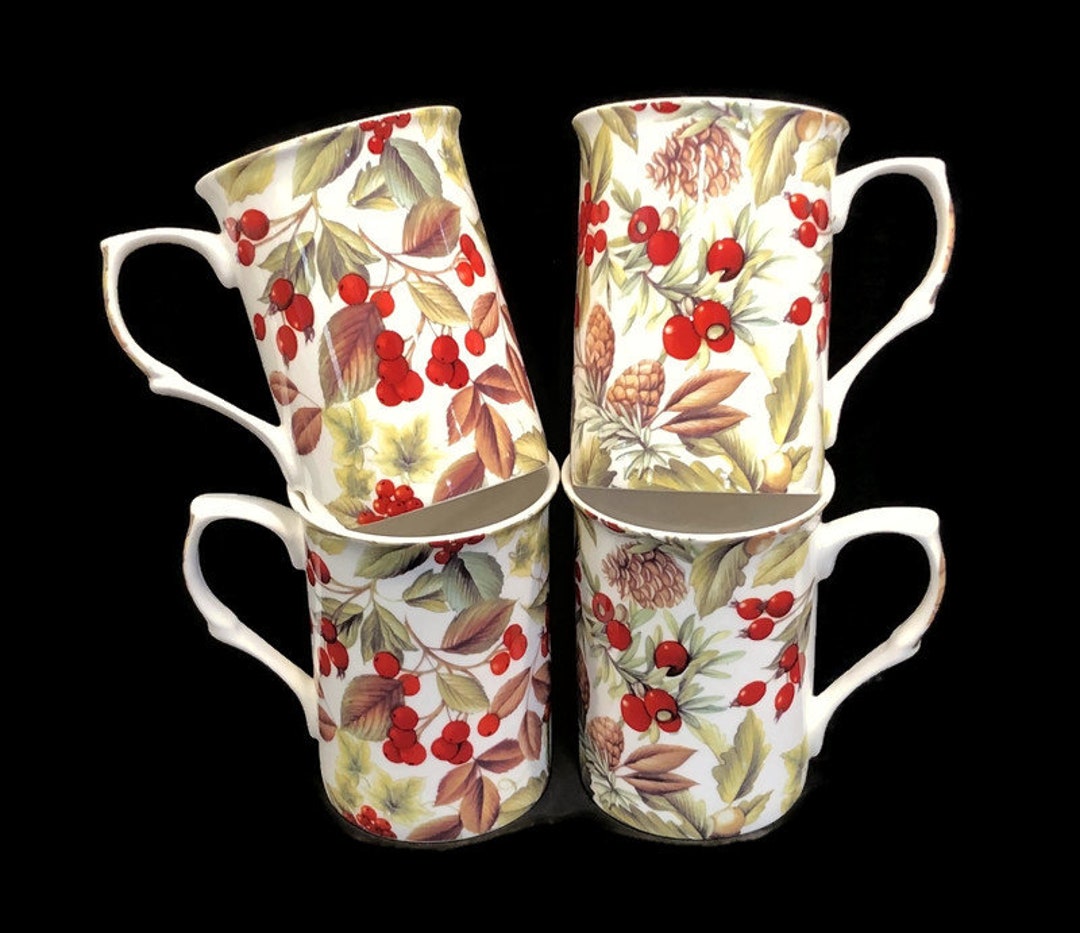 Pretty Fall Themed Mugs (4 Available), Mistletoe Berries, Red Rose Hips ...