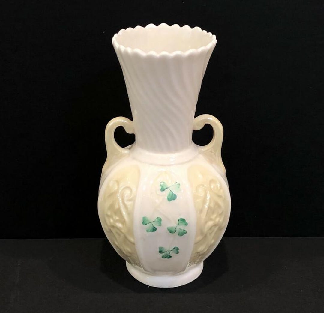 Vintage Belleek 6 Inch Panel Vase", Shamrock Vase, Embossed Texture ...