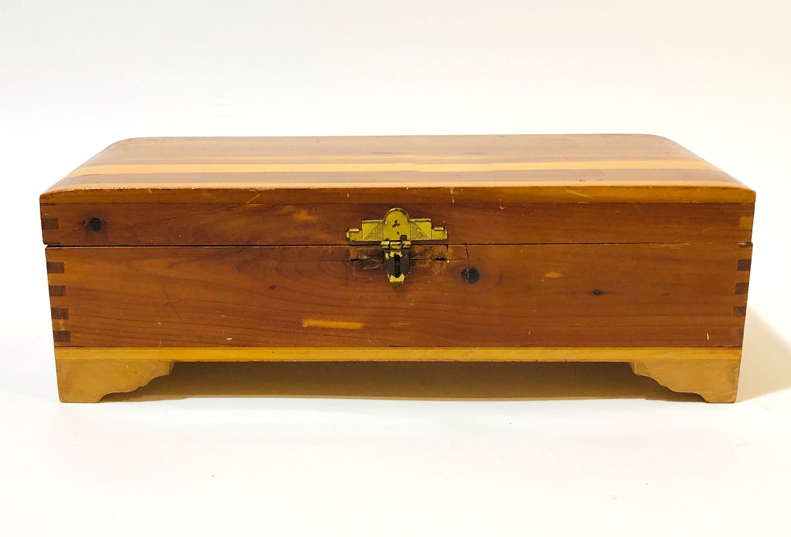 Vintage Thin Profile Cedar Wood Box, Solid Wood Construction, Footed ...