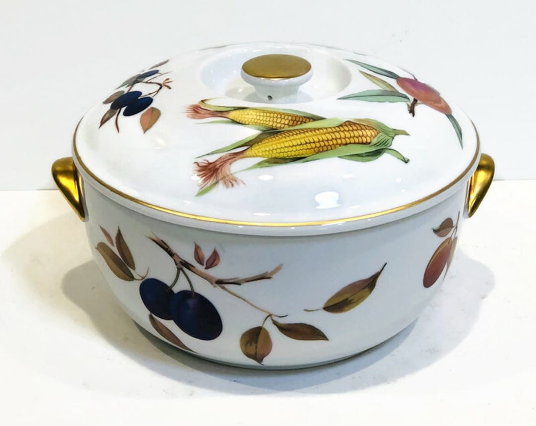 Vintage Round Lidded Casserole - Royal Worcester, "evesham Gold", Gold ...