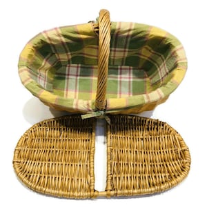 Vintage Oval Wicker Picnic Basket, Large Loop Handle, Removable Lid ...
