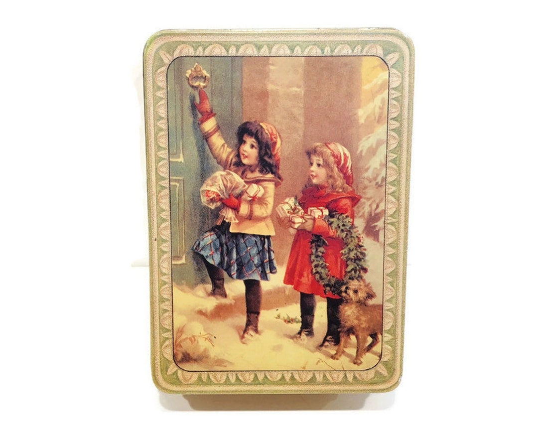 Vintage Thin Profile Tin, Antique Christmas Scene reproduction, With ...