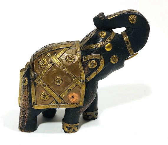 wood with brass and copper inlay Elephant Art & Collectibles Figurines ...