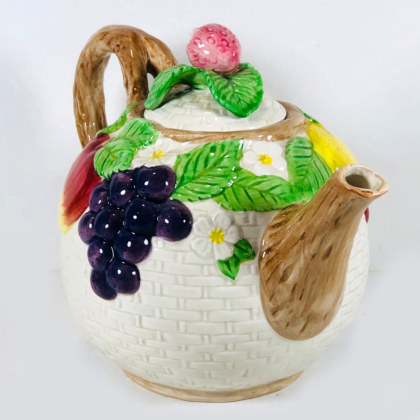 Vintage Fitz & Floyd "fruit Fair" Teapot, White Basket Weave, Circa ...