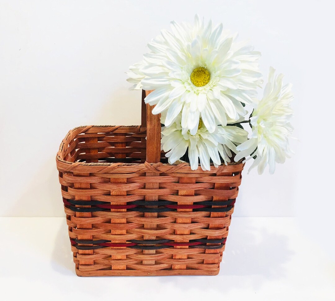 Vintage Large Hand-made Amish Wood Slat Basket, Bent Wood Handle, Three ...