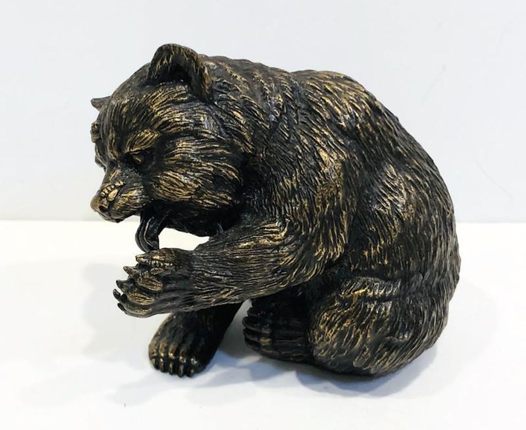 Vintage Small Cast Metal Bear - Licking Honey From His Paw, Bees on His ...