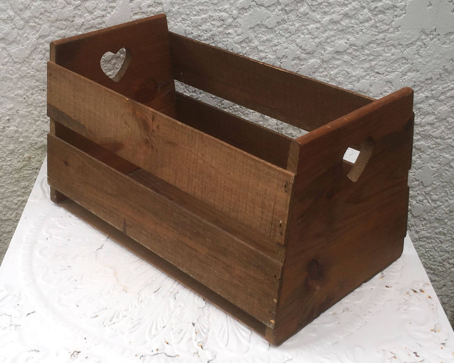 Vintage Large Wood Slat Crate Heart-shaped Cut Outs Solid - Etsy
