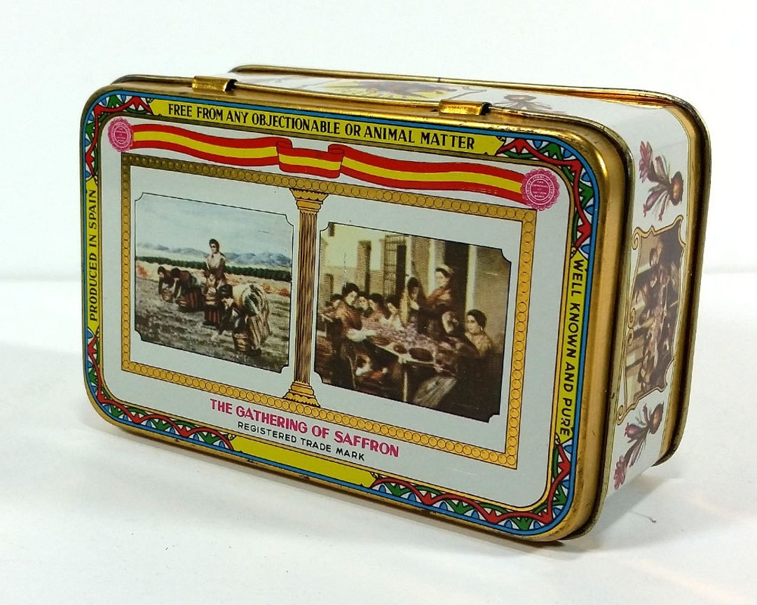 Vintage Saffron Tin From Spain, "the Gathering of Saffron", Gold ...