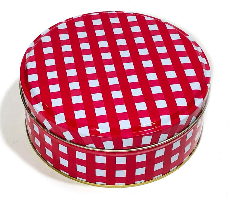 Round Vintage Red and White Gingham Plaid Tin (2 Available) - Etsy
