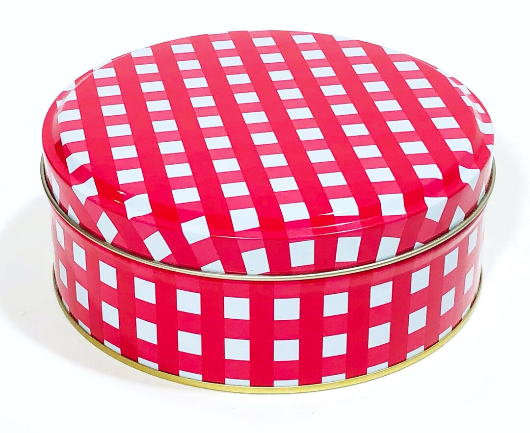 Round Vintage Red and White Gingham Plaid Tin (2 Available) - Etsy