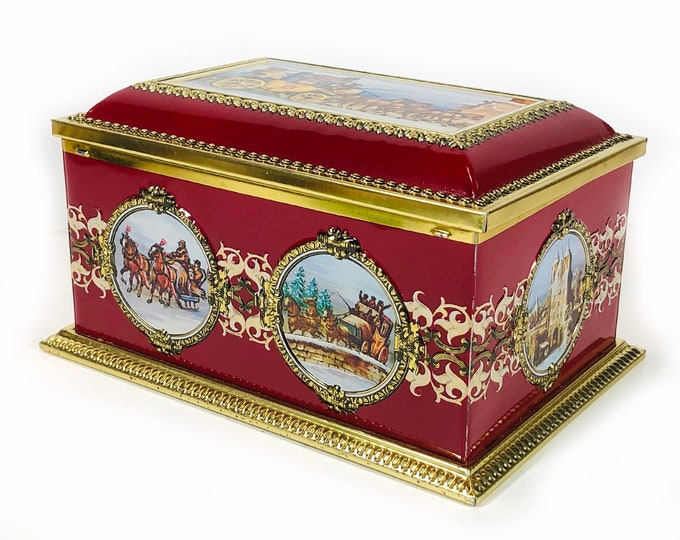 Vintage Storage Tin Small Storage Chest Maroon and Gold | Etsy