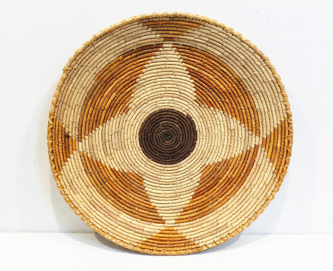 Pretty Round Vintage Woven Coil Platter or Plate, Dark Brown, Medium ...
