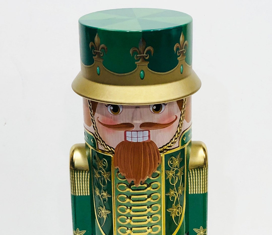 Holiday Metal Tin - Tall Nutcracker, Green, Black and Gold, Lidded Tin ...