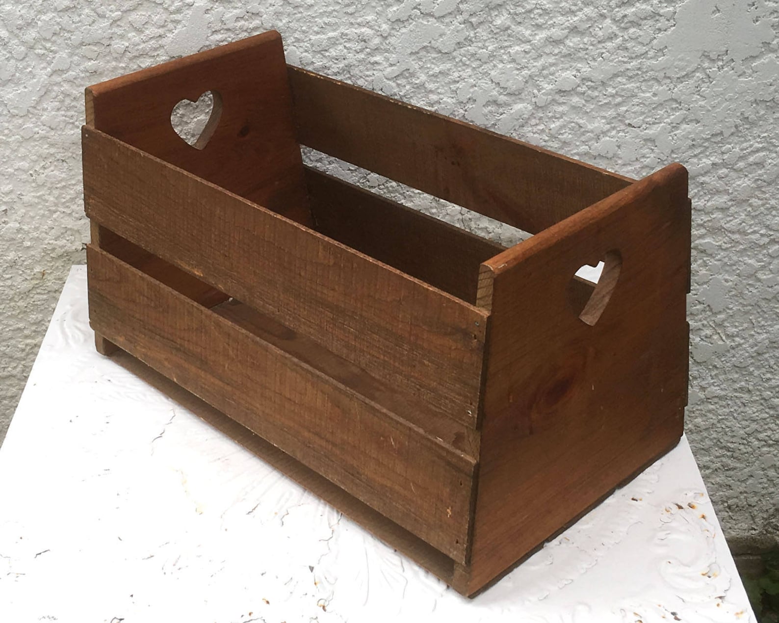 Vintage Large Wood Slat Crate Heart-shaped Cut Outs Solid - Etsy