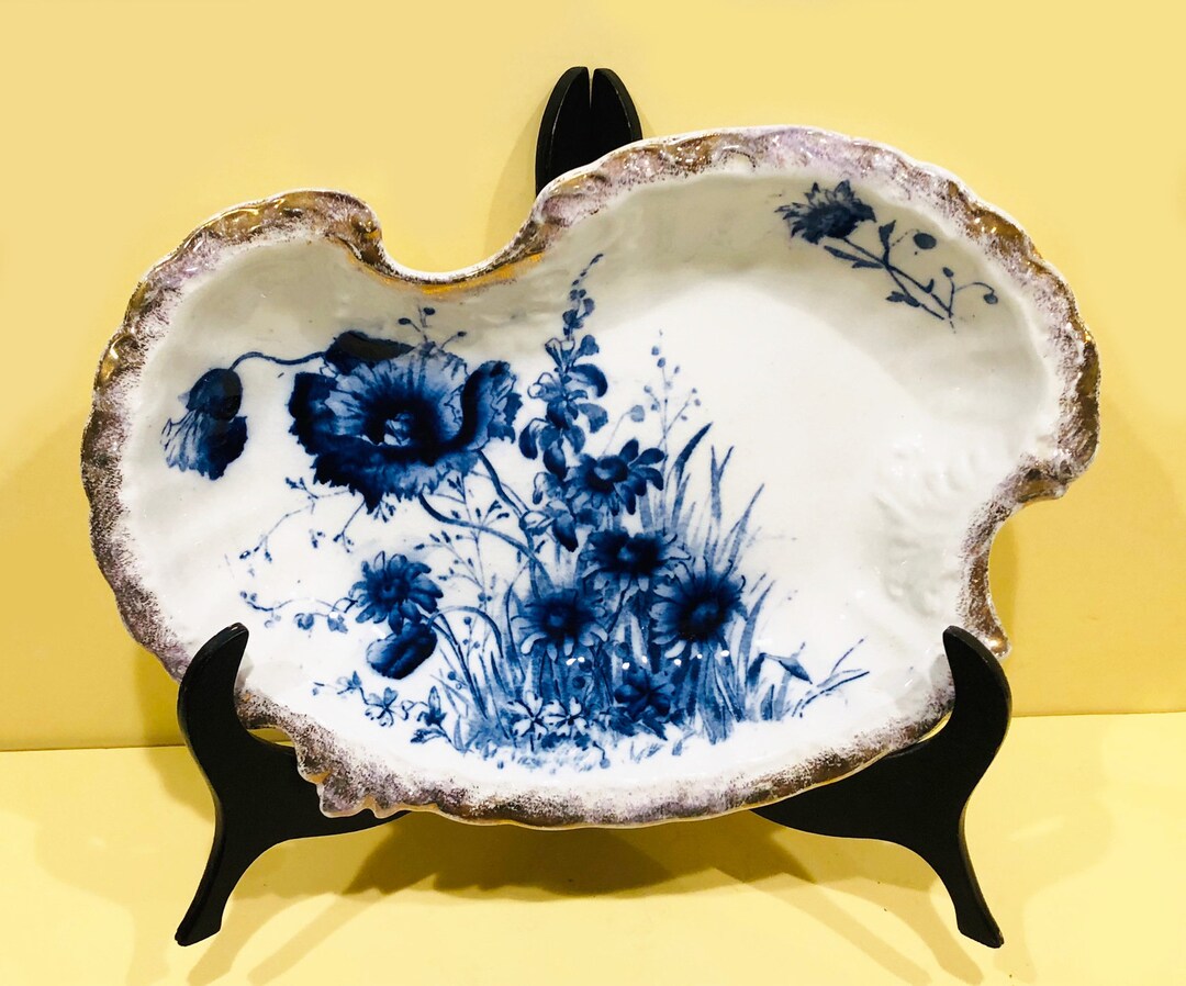 Antique Blue Flow China Kidney Shaped Dish, trentham by Sampson Hancock ...