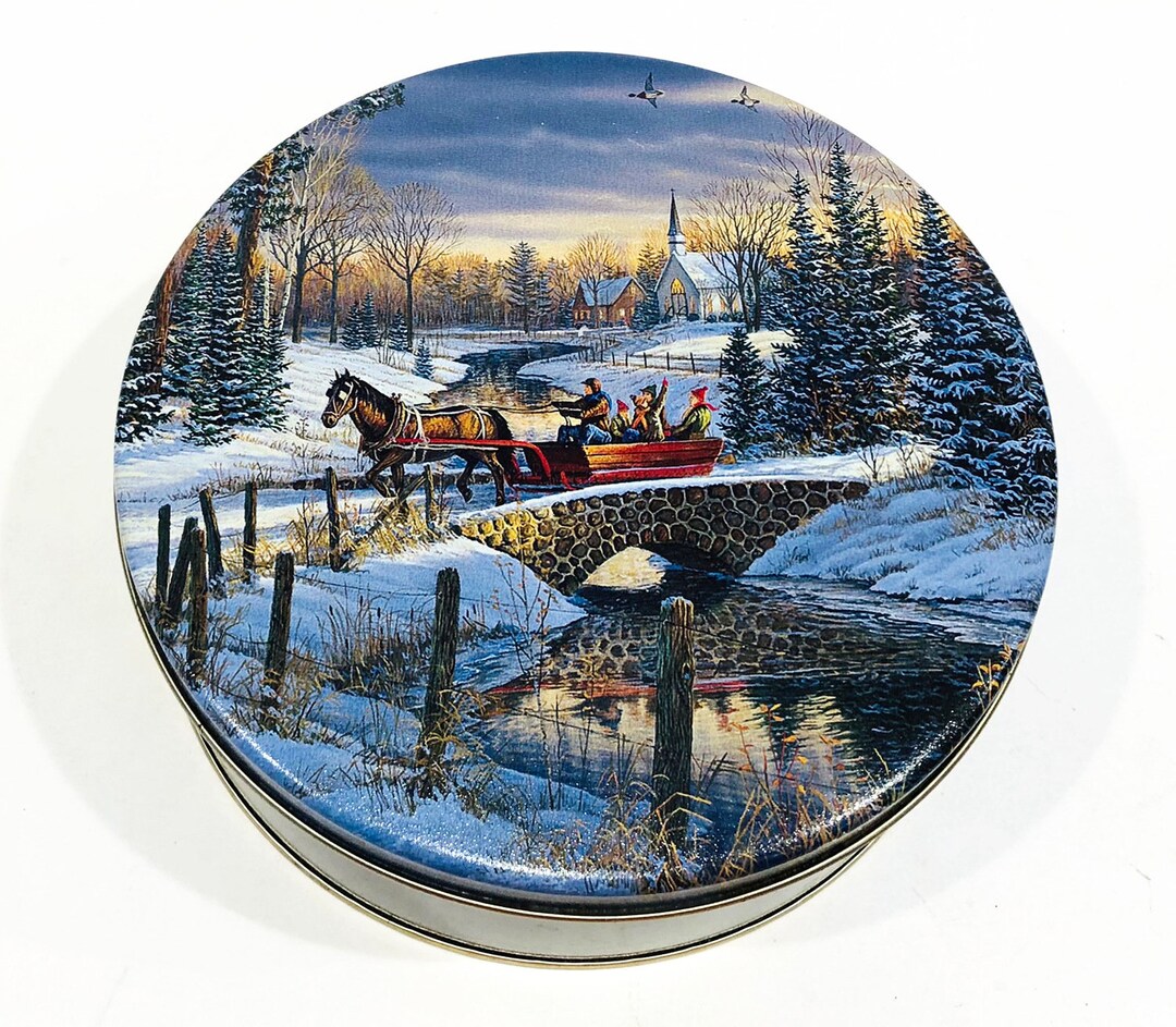 Vintage Christmas Tin, Sam Timm Artwork, Black Green Sides, Horse and ...