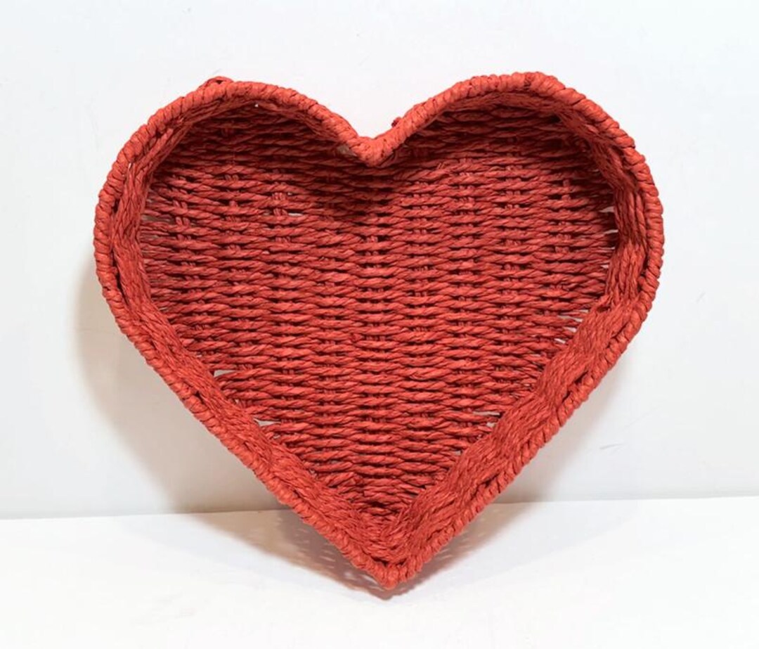 Heart Shaped Red Basket, Shallow Rim, Twisted Raffia - Etsy