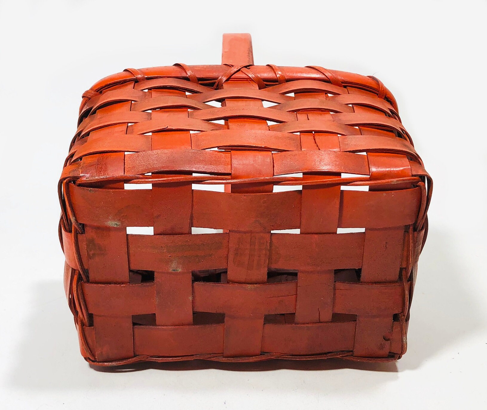 Red Wood Slat Basket Smaller Size Bent Wood Handle Rustic - Etsy