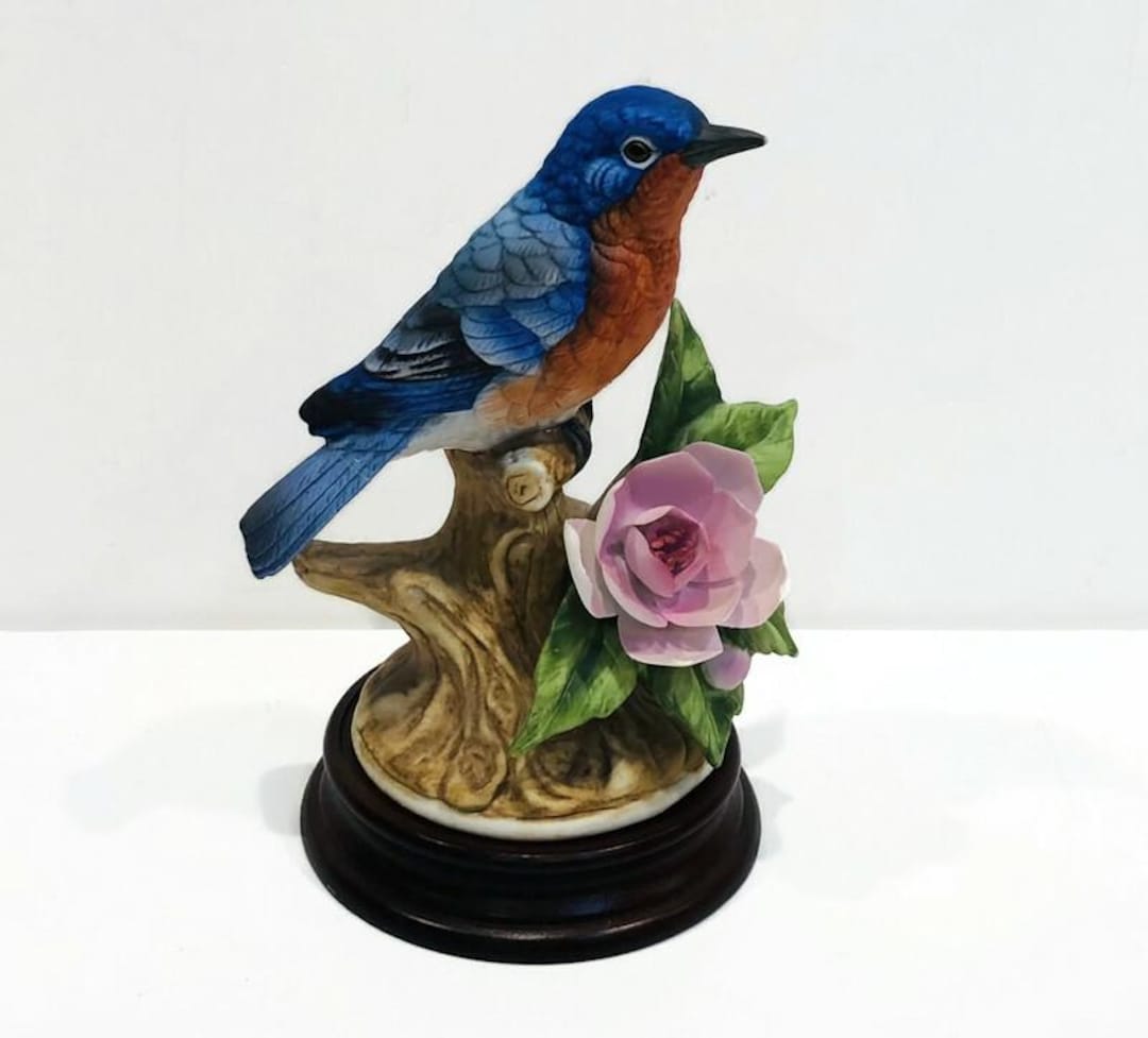 Vintage Beautiful "bluebird" Bird Figurine, Pink Flower, Great Gift for ...