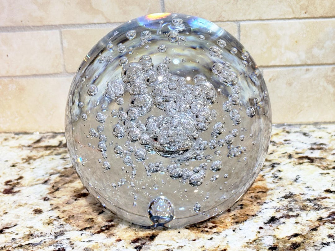 Vintage Large Clear Solid Glass Paperweight, Sphere, With Interior ...