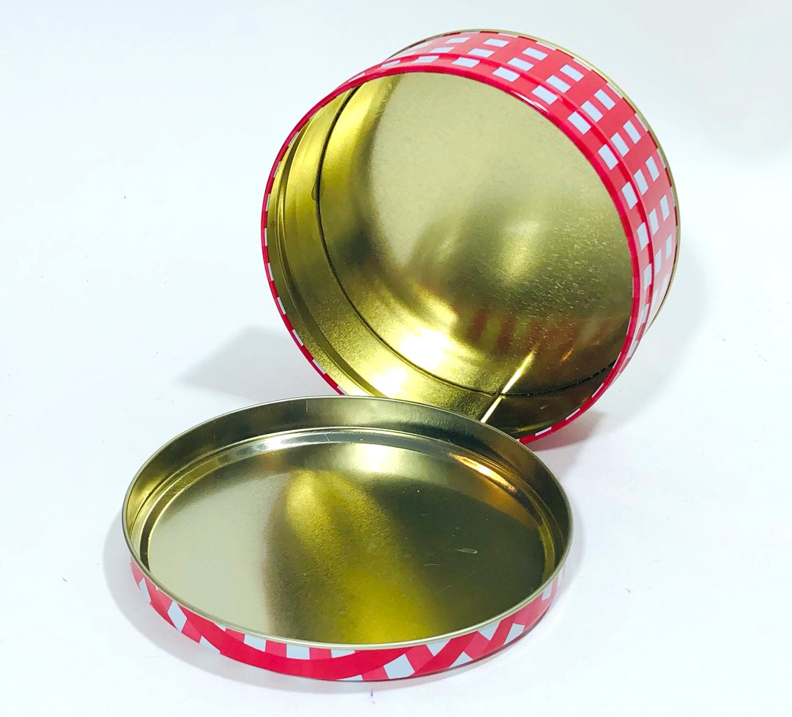 Round Vintage Red and White Gingham Plaid Tin (2 Available) - Etsy