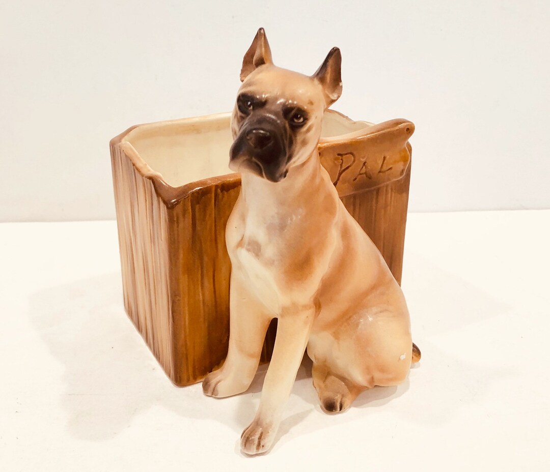 Vintage Seated Dog/planter, Chestnut Brown, "pal", Brown Boxer, Dark ...