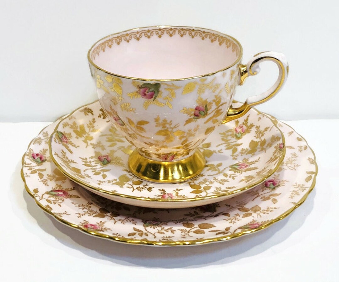 Vintage Tuscan Pink Tea Cup, Saucer and Plate Set, "sunshine", Fine ...
