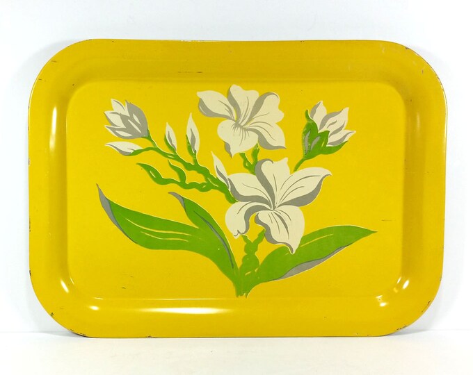 Vintage Metal Floral Tray Sunny Yellow, Lime Green and White Flowers - Etsy