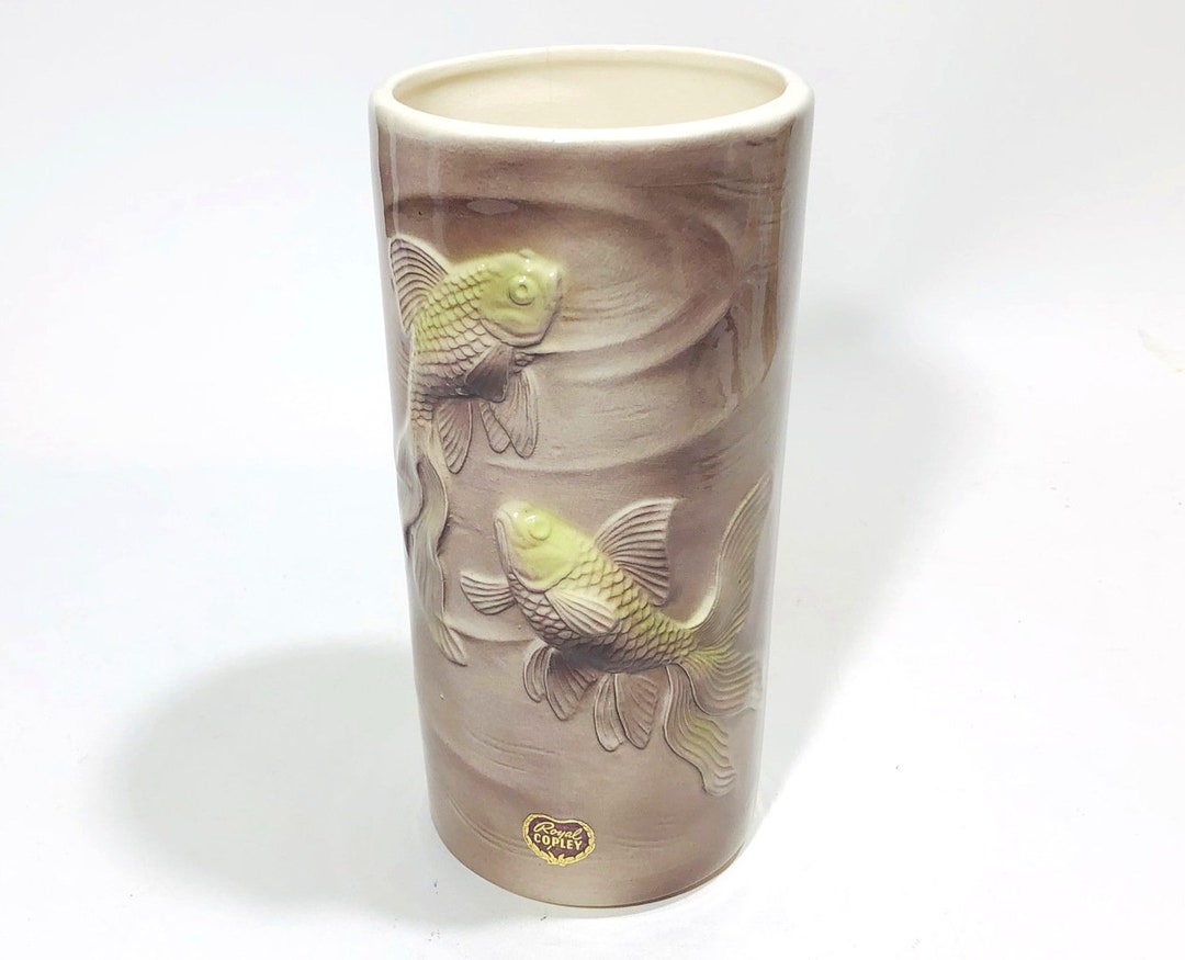 Vintage Royal Copley Tall Gold Fish Vase, Outstanding 3D Texture ...