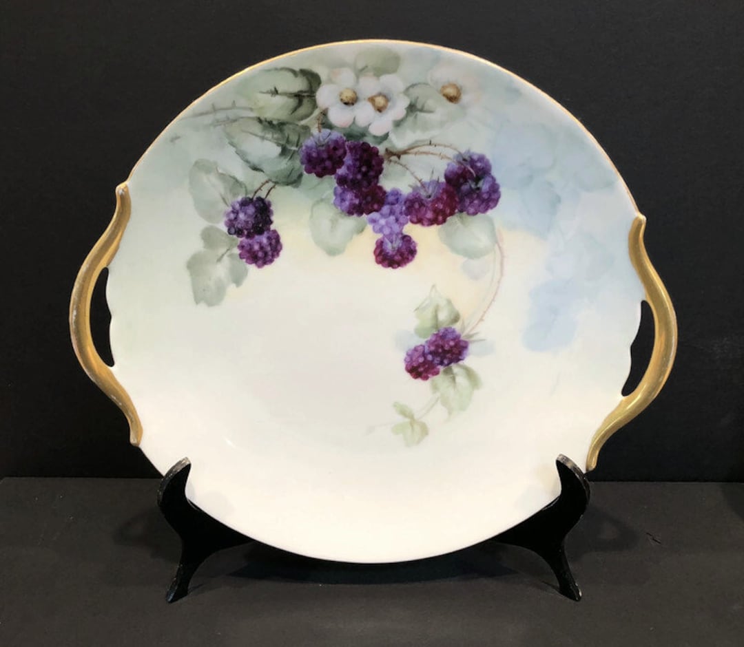 Gorgeous Vintage French Cake Plate, Pierced Gold Handles, Luscious ...