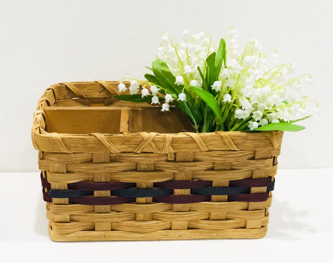 Handmade Wood Slat Basket, Divided Sections, Organizer, Solid Wood Base ...