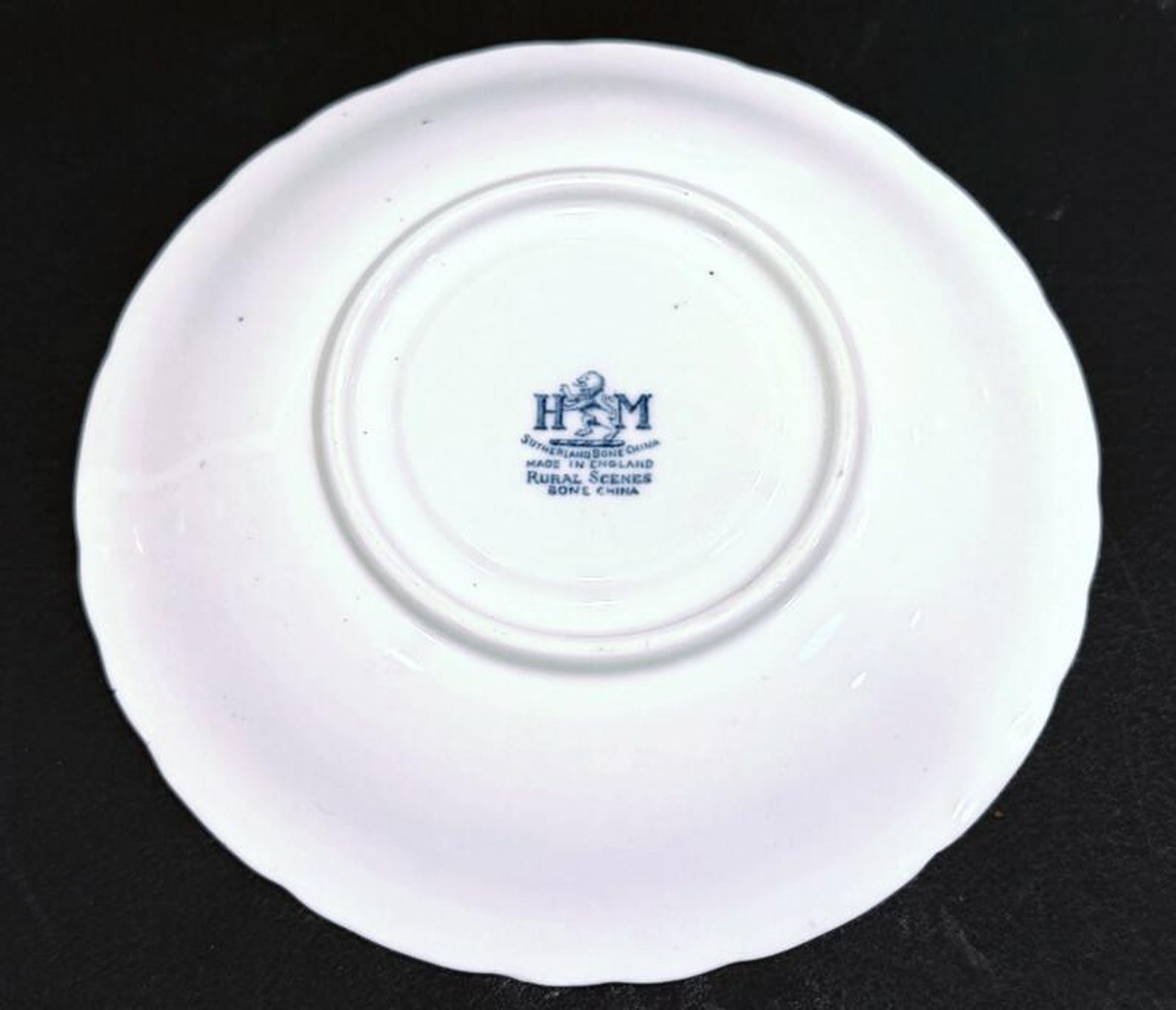 Vintage Teacup and Saucer by H&M Sutherland, Blue and White, "rural ...