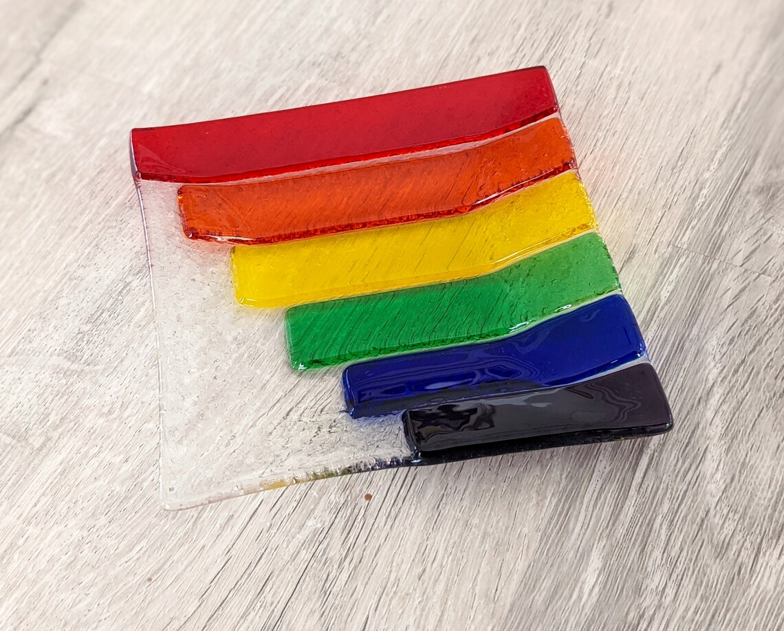 LGBTQ Pride Flag Small Square Glass Fused Plate, Rainbow Glass Art, Fun ...