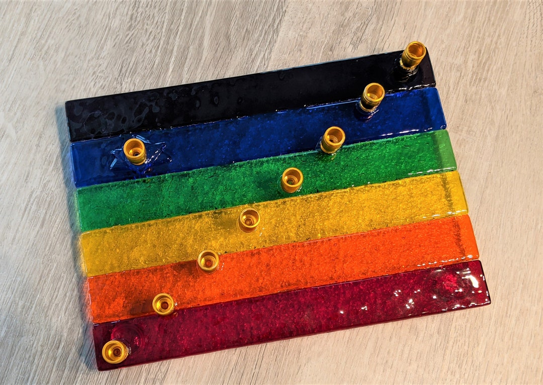 Pride Flag LGBTQ Rainbow Colorful Menorah, Glass Fused Menorah, LGBTQ ...
