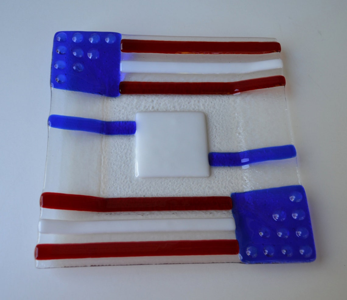 4th of July glass fused square plate by YafitGlass | Etsy