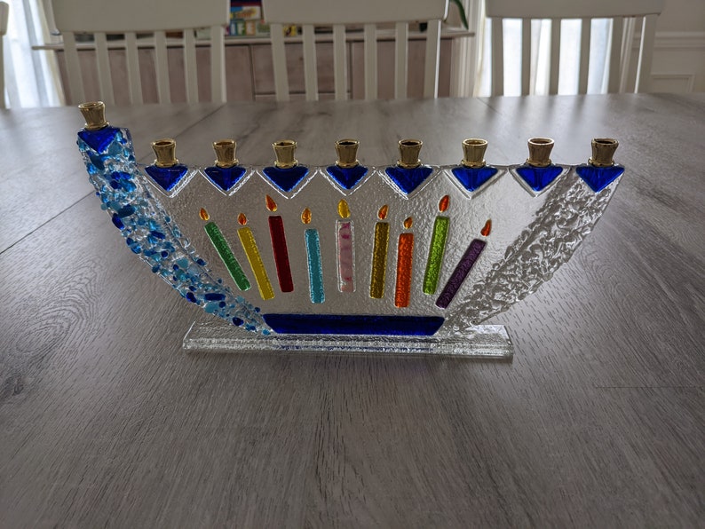 Hanukkah Candles Glass Fused Menorah Jewish Wedding Gift - Etsy