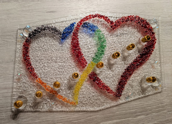 Two Hearts LGBTQ Pride Glass Menorah by Yafitglass - Etsy