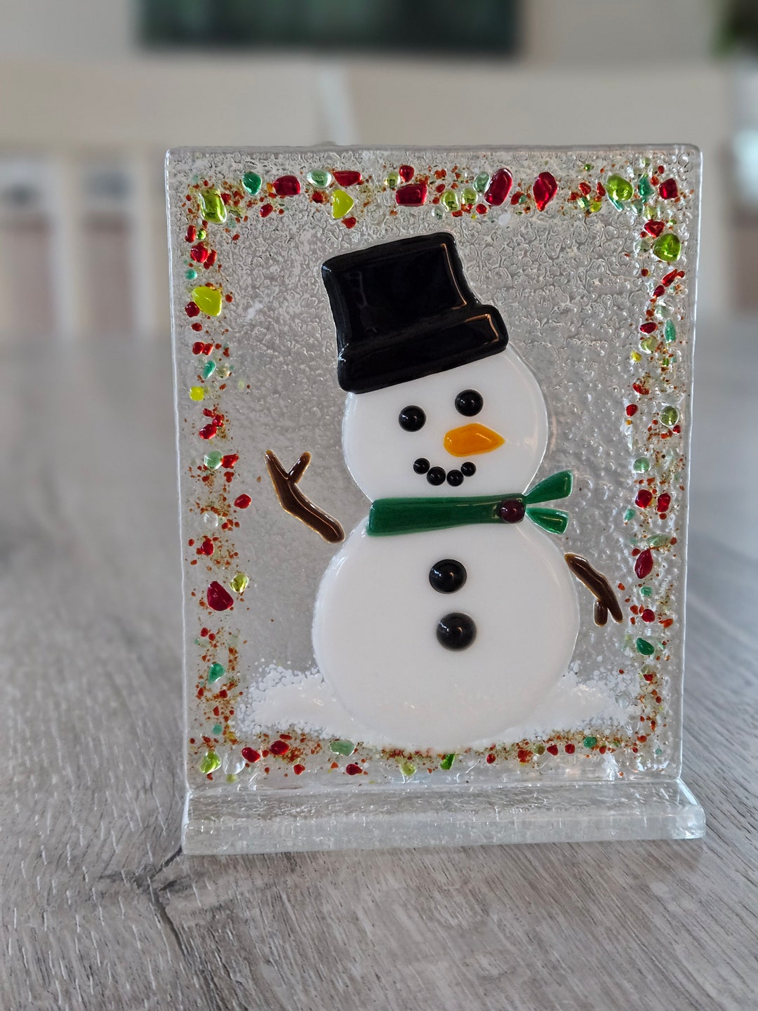Snowman Glass Fused Free-standing Decoration for Christmas Holiday Gift ...