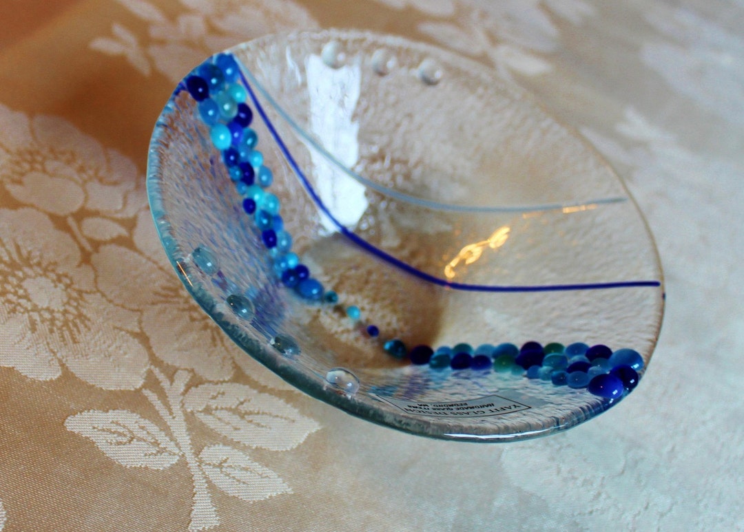Israeli Round Haroseth Bowl, Glass Fused Blue Bowl, Hostess Gift, Home ...